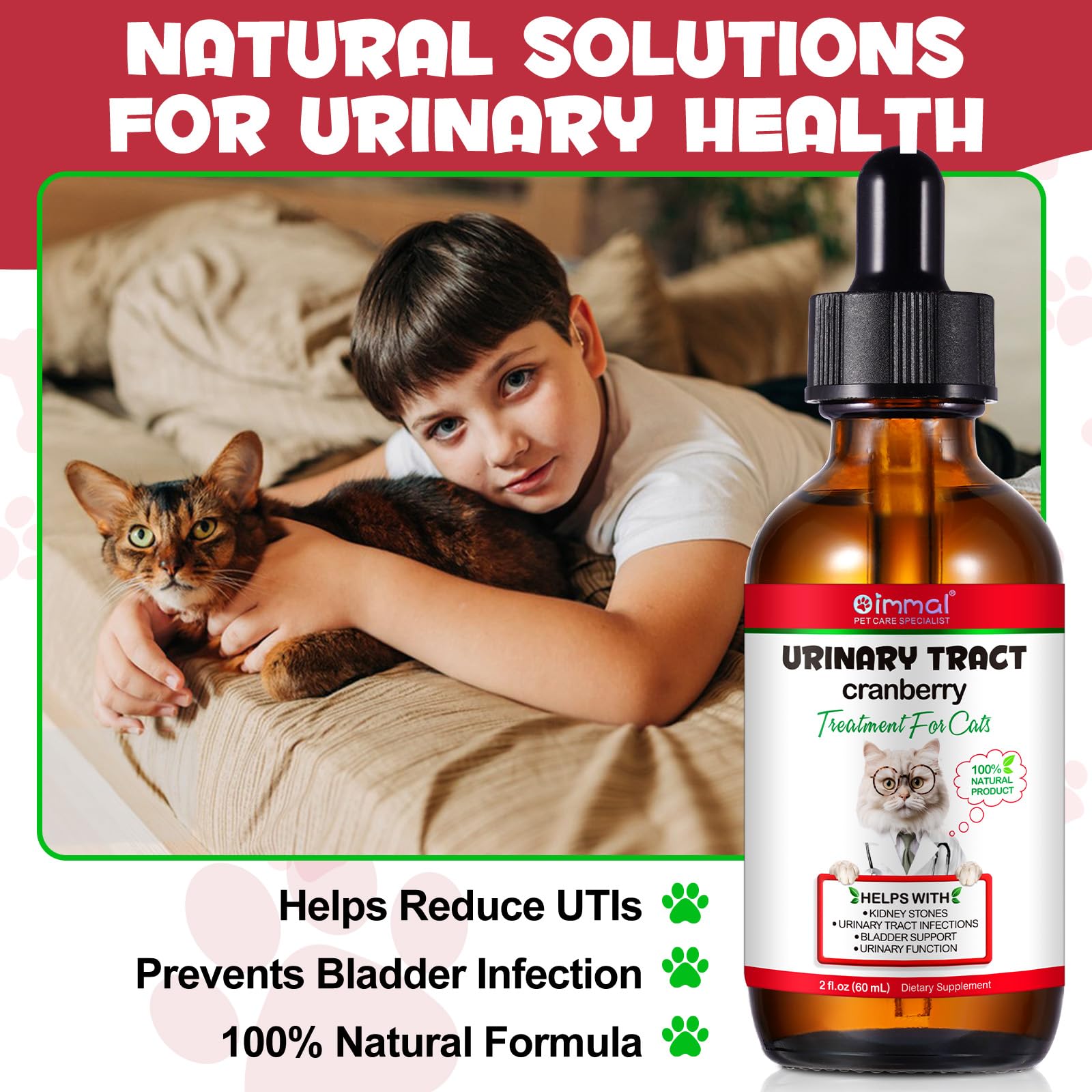 Urinary Tract for Cats, Natural Cat Urinary Tract Infection Treatment Drops - Supports Bladder, Kidney Stone, Dog UTI, Cranberry Kidney Bladder Support Supplement, Chicken Flavor - 60 ml / 2.02oz