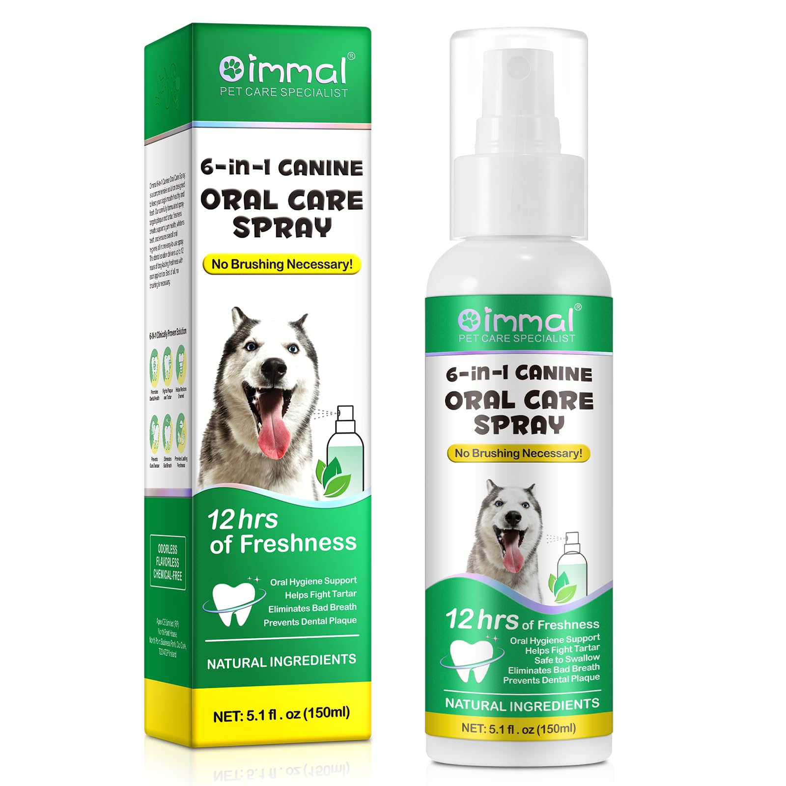 Oral Care Spray for Dogs, Pet Breath Dental Care Spray with Natural Ingredients, Dog Breath Freshener for Bad Breath, Plaque and Tartar, Pet Health Supplies Teeth Treatment Spray - 5.1 Fl Oz / 150ml