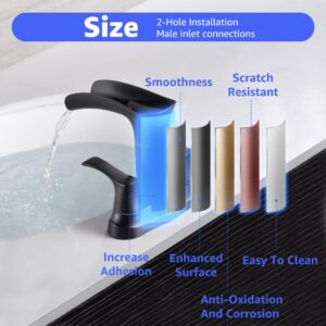 Watersong Waterfall Bathroom Faucet, 2 Handle 1or 3 Holes Vanity Farmhouse RV Vessel Basin Faucet, Bathroom Sink Faucet Mixer Tap Washbasin Faucet with Pop Up Drain & Supply Lines, Matte Black