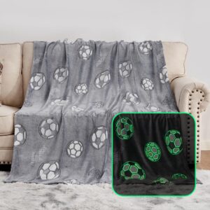 uomny glow in the dark blanket for boys soft football throw blanket kids luminous balls blankets for couch bedroom decor luminous blanket grey 50 x 60 inch ﻿