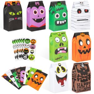 decorlife 40 pcs cute halloween goodie bags, 8 style halloween treats bags party favor, trick or treat, gifts, candies, snacks, party supplies, 40 stickers included