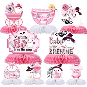 yoyuspy halloween baby shower decorations - 9pcs a little boo is on the way baby shower decorations cute ghost baby shower honeycomb centerpieces table decor pink gender reveal party supplies girls