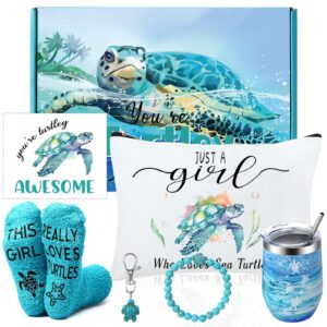 tondiamo sea turtle gifts for women ocean gifts for turtle lovers includes tumbler turtles makeup bag keychain card turtle socks ocean bracelets for women sister friends valentines day gifts