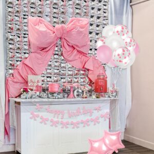 Pink Bow Birthday Party Decorations,Coquette Birthday Decorations Girl Bow Theme Birthday Party Decor Pink Bow Balloon Bow Happy Birthday Banner for Girl 1st 2nd Birthday