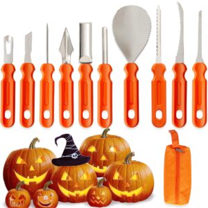 rvxhua 10pcs pumpkin carving kit, professional halloween decoration set, stainless steel tools with carrying bag, jack-o'-lantern knife kit for kids, adults, and family diy gift