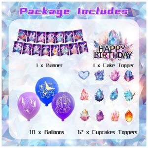 Crystal Party Supplies Crystal Birthday Party Decorations Includes Crystal Happy Birthday Banner Cake Topper Cupcake Toppers Balloons for Crystal Diamond Birthday Party Geology Decorations