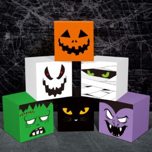 zhanmai 6 pcs halloween party decoration large halloween party favors boxes 11.8 x 11.8 inch blocks halloween favor box for halloween party decor centerpiece birthday decor(mixed color,spooky style)