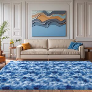 blue white rug for living room fluffy 4x6 ft bedroom rug non-slip fuzzy area rugs shag carpet for nursery kids play room dorm office indoor 1.7'' thick soft modern plush carpets