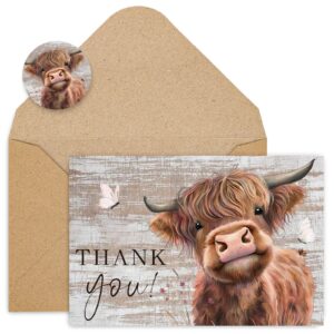 whaline 36pack highland cow thank you greeting cards with envelopes stickers wood grain farm animal blank note cards for christmas wedding bridal baby shower small business birthday farmhouse party