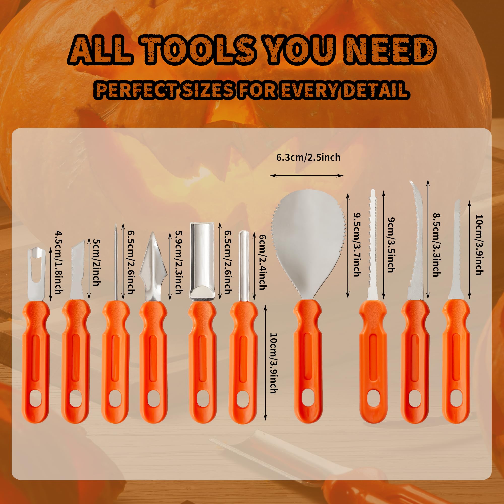 RVXHUA 10PCS Pumpkin Carving Kit, Professional Halloween Decoration Set, Stainless Steel Tools with Carrying Bag, Jack-o'-lantern Knife Kit for Kids, Adults, and Family DIY Gift