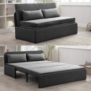 zafly queen size sofa bed, pull out convertible sleeper with cushions & pillows, linen loveseat couch, folding sofa for compact spaces in living room - dark grey