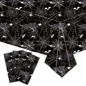 inisajace spider web halloween tablecloth - 3pcs halloween tablecloth plastic halloween table cloth disposable rectangle halloween table cover halloween party table decoration supplies(108x54 inch)