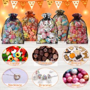 DTOFOOT Halloween Organza Bags, Black Mesh Drawstring Goodie Bags Halloween Candy Treat Bags for Kids Tick or Treat Small Gift Bags for Halloween Party Favors (40 Pcs)