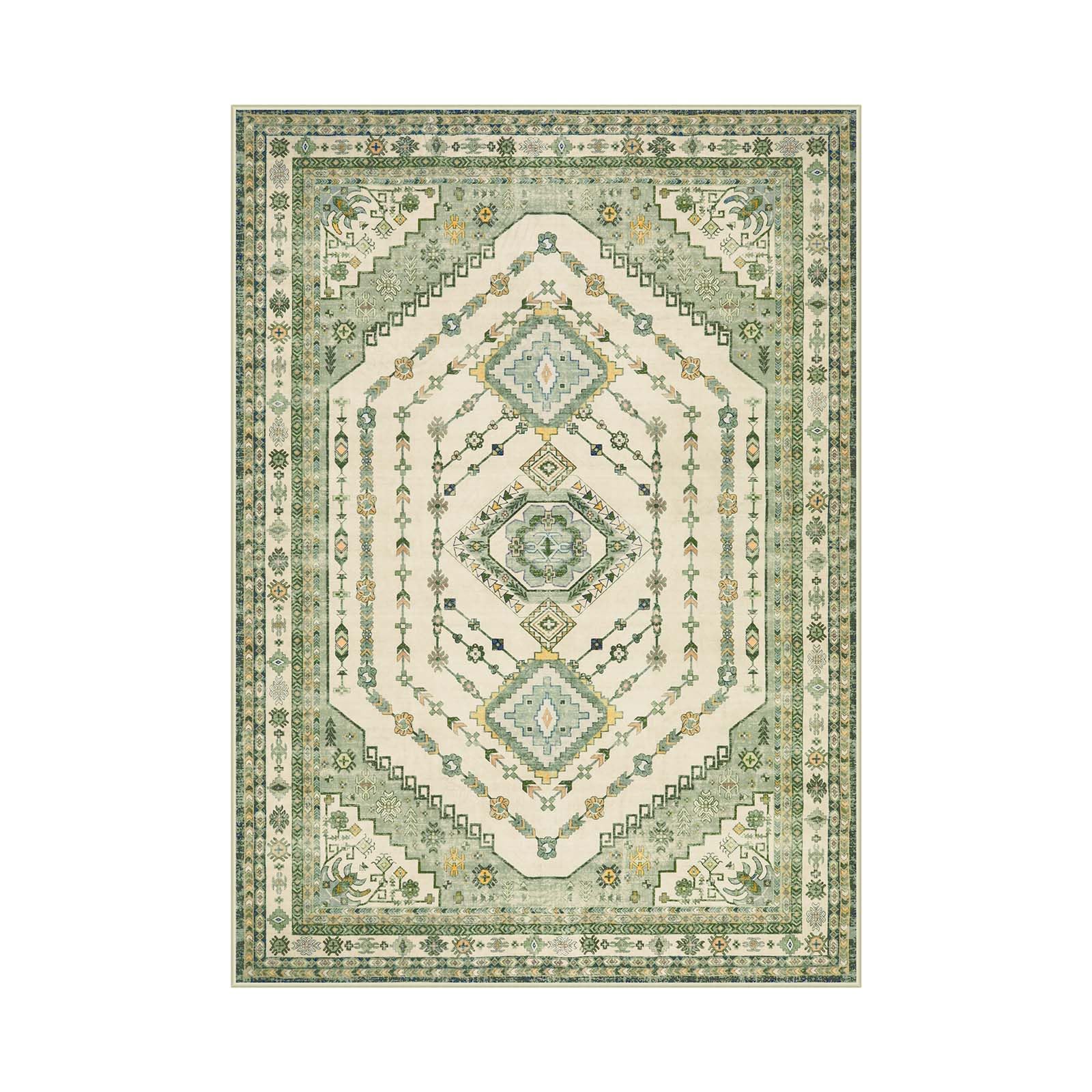 Boho Sage Green Area Rug 5x7 Living Room Rugs,Colorful Southwestern Rug for Bedroom,Large Dining Room Nursery Rug Non Slip,Washable Farmhouse Carpet for Playroom Entryway(Green/Beige/Multi,5'x7')