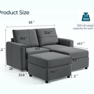 LINSY HOME Modular Sectional Sofa, Convertible Couch with Storage, Memory Foam, Modular Couch Set with Ottomans, Small Loveseat Sofa Couch with Chaise for Small Space, Living Room, Dark Gray