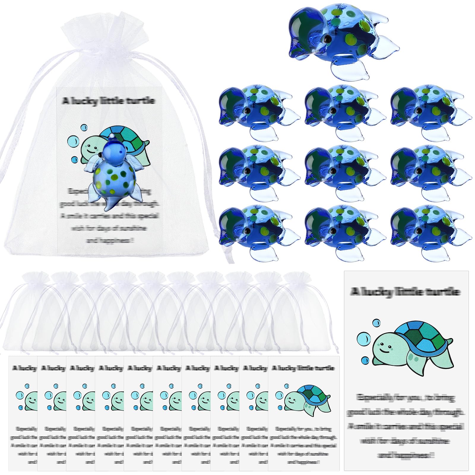 Wesiti 10 Sets Lucky Turtle Positive Inspirational Turtle Gifts 10 Pcs Mini Sea Turtle Figures 10 Pcs Thank You Note Greeting Cards 10 Pcs Organza Bags for Coworkers Employee Appreciation Gifts