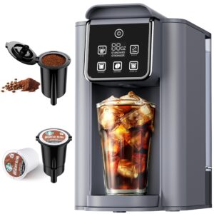 kidisle hot & iced coffee maker with bold setting, single serve coffee maker for k cup and grounds, 6-14 oz brew sizes, 50 oz removable water tank, one cup coffee machine with reusable filter, grey