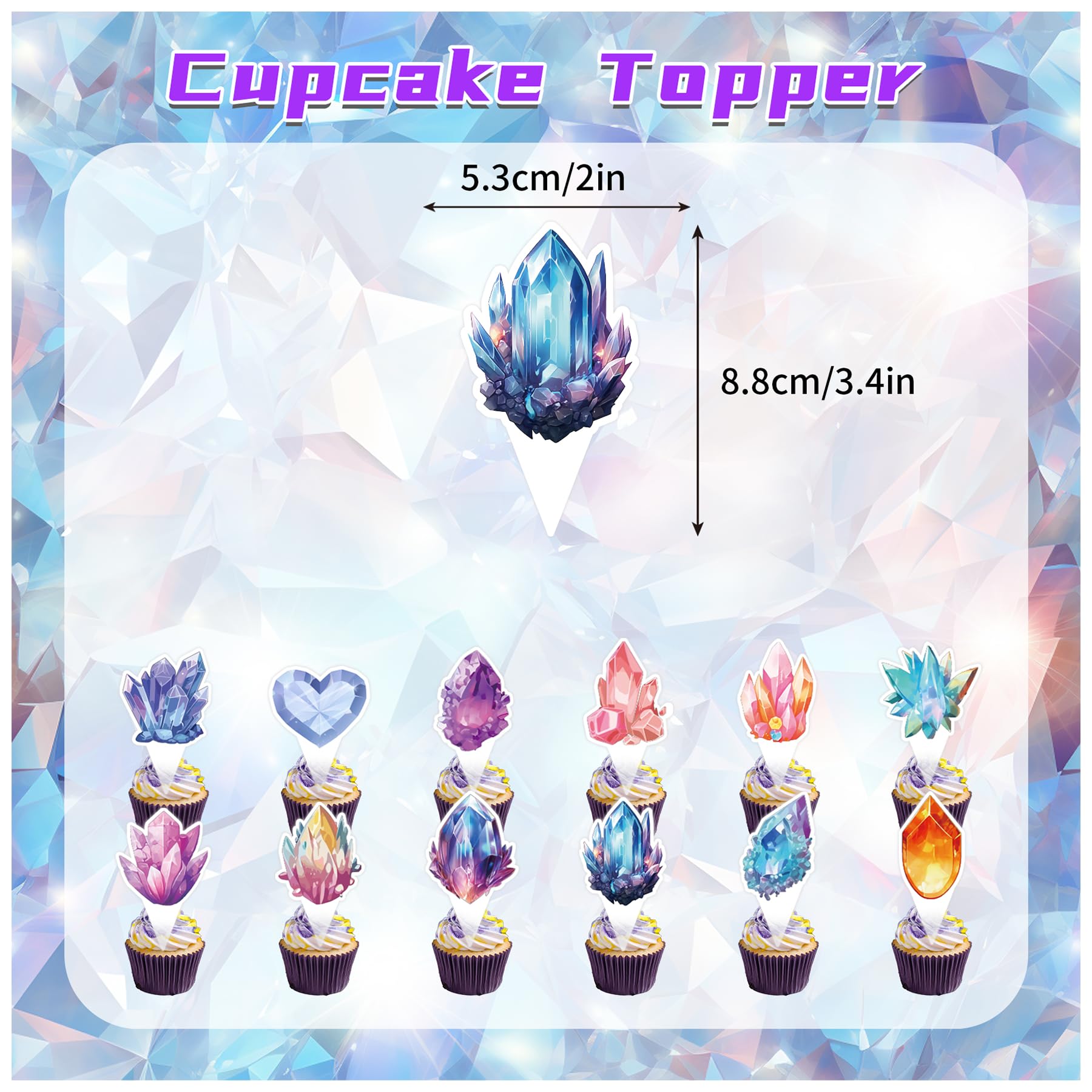 Crystal Party Supplies Crystal Birthday Party Decorations Includes Crystal Happy Birthday Banner Cake Topper Cupcake Toppers Balloons for Crystal Diamond Birthday Party Geology Decorations