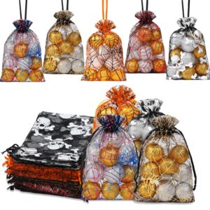 dtofoot halloween organza bags, black mesh drawstring goodie bags halloween candy treat bags for kids tick or treat small gift bags for halloween party favors (40 pcs)