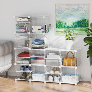 Kiivoena Wire Cube Storage Organizer, 12 Cubes Converted into 14 Cubes, Sturdy Metal Grids Storage Shelf Closet Shelving Units and Storage, Shelves for Bedroom LIvingroom Office