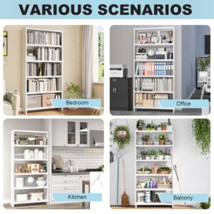 CBNTKI 69" White Bookshelf, 5 Tier Tall Bookcase with Bookend, Large Metal Book Shelf Display Storage Shelves for Bedroom Living Room Office