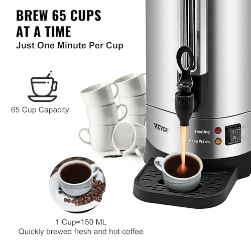 VEVOR Coffee Urn 65Cups/9.75L, Coffee Maker Urn 1500W, Large Coffee Dispenser With Coffee Level Window