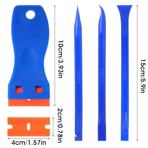 Multipurpose Plastic Scraper Set Plastic Scraper Portable Cleaning Scraper Non-Scratch Scraper Tool with 10Pcs Plastic Blades and 3Pcs Double-Head Detail Cleaning Stick for Sticker Decals Label