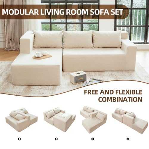 GM Ultra Modular Sectional Sofa, Sectional Couch for Living Room, Modern Modular L-Shape Sectional Sofa with Chaise Lounge, Corner Sofa Couch, Sectional Sofa Set for Bedroom, Apartment, Light Khaki