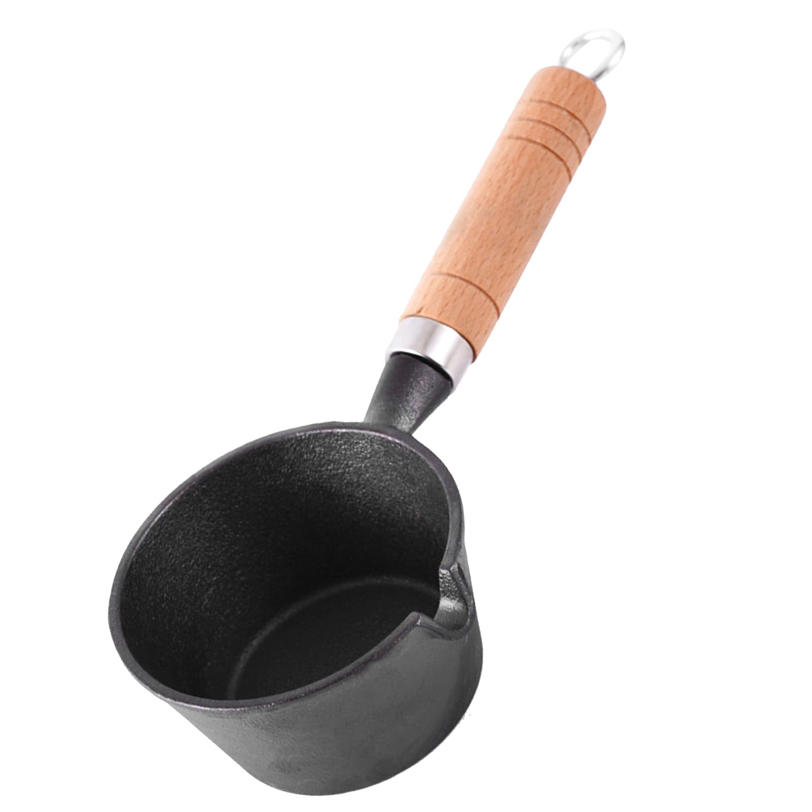 HAOHIZE Mini Butter Melting Pot, Cast Iron Basting Pot for Grill Cooking, Cast Iron Saucepan Round Sturdy Cast Iron Dripless Spout Wooden Handle Omelette Fry Pan for Kitchen