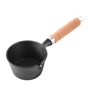 haohize mini butter melting pot, cast iron basting pot for grill cooking, cast iron saucepan round sturdy cast iron dripless spout wooden handle omelette fry pan for kitchen