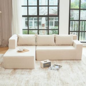 gm ultra modular sectional sofa, sectional couch for living room, modern modular l-shape sectional sofa with chaise lounge, corner sofa couch, sectional sofa set for bedroom, apartment, light khaki