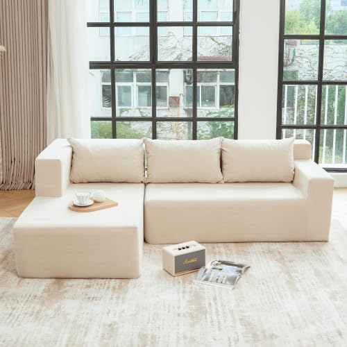 GM Ultra Modular Sectional Sofa, Sectional Couch for Living Room, Modern Modular L-Shape Sectional Sofa with Chaise Lounge, Corner Sofa Couch, Sectional Sofa Set for Bedroom, Apartment, Light Khaki