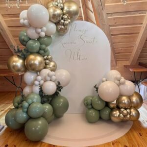 Sage Green Gold Balloons, 50Pcs 12 Inchs Green White Metallic Gold Confetti Balloons for Engagement Baby Shower Anniversary Boho Wedding Bridal Shower Graduation Birthday Party Decorations