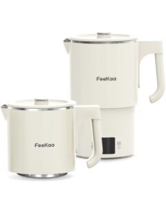 feekaa travel electric kettle, portable foldable kettle, 304 stainless steel, small electric kettle for boiling water with temperature control, tea kettle for coffee & tea, home & outdoor, 600ml 600w