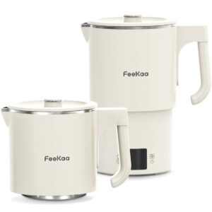 FeeKaa Travel Electric Kettle, Portable Foldable Kettle, 304 Stainless Steel, Small Electric Kettle for Boiling Water with Temperature Control, Tea Kettle for Coffee & Tea, Home & Outdoor, 600ml 600W