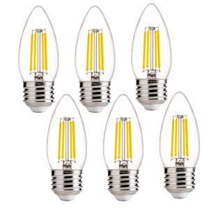 flsnt 60w equivalent led chandelier light bulbs, dimmable led b11 e26 candelabra base bulbs, 3500k natural white, 550lm, 6 pack