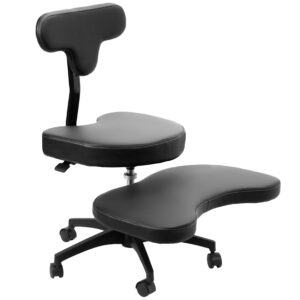 vivo ergonomic mobile cross legged desk chair with wheels, home and office, flexible kneeling chair for fidgeting, adjustable yoga meditation criss cross seat, backrest, black, chair-cl02b-r