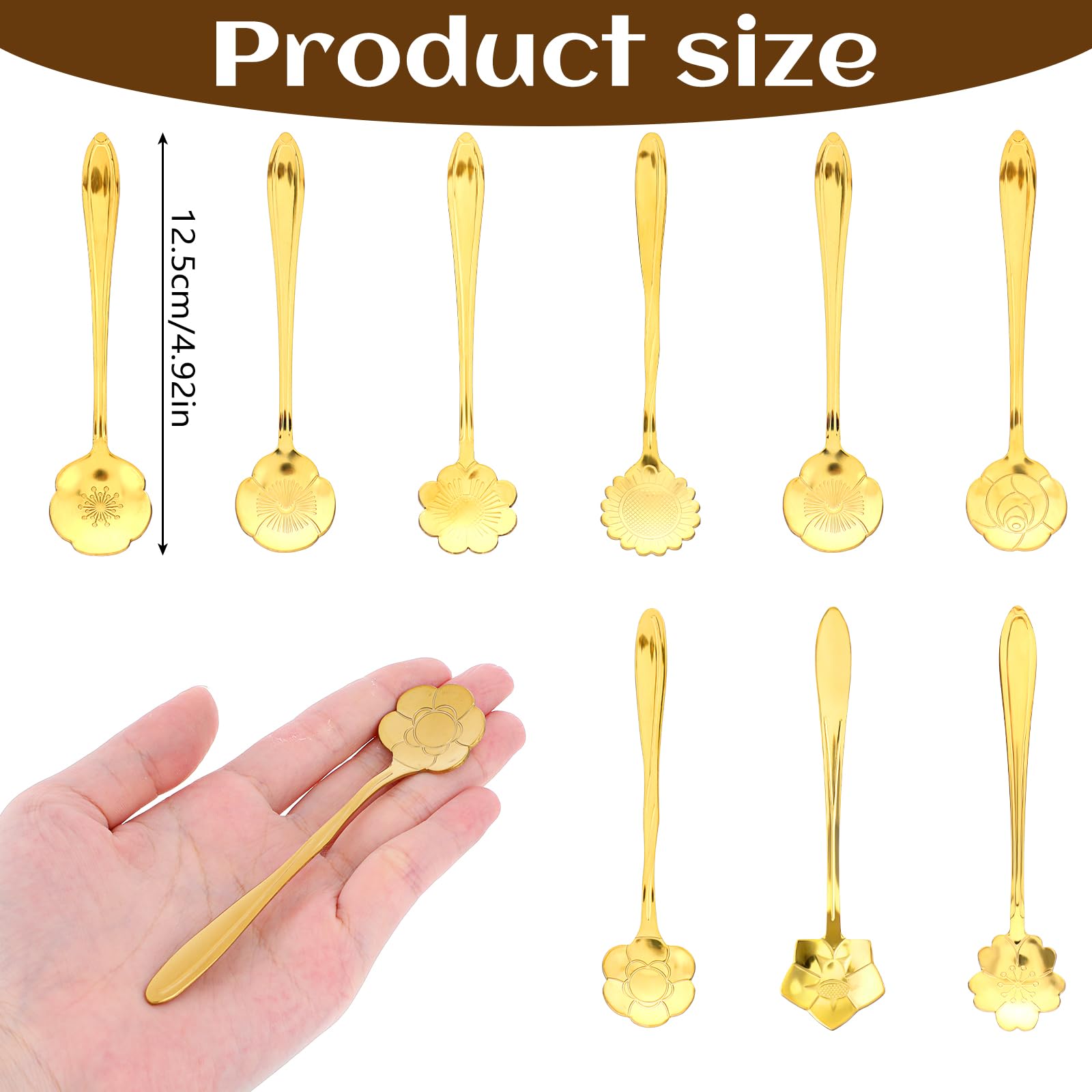 40 PCS Flower Dessert Spoons, Stainless Steel Sugar Stirring Coffee Spoons, Small Tea Spoons Cafe Spoons, Golden Cute Coffee Teaspoon Mini Tableware in 8 Styles