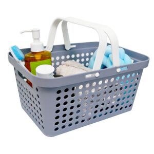 mindfarge plastic shower caddy basket with handles, cleaning supply for dorm, school, camping, travel, bathroom (light grey 1 pack)