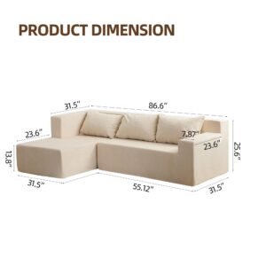 GM Ultra Modular Sectional Sofa, Sectional Couch for Living Room, Modern Modular L-Shape Sectional Sofa with Chaise Lounge, Corner Sofa Couch, Sectional Sofa Set for Bedroom, Apartment, Light Khaki