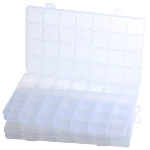 qying 2pack 28 grids plastic organizer box,clear beads organizers storage box with fixed dividers,acrylic organizers box for jewelry,beads,earrings,and art diy craft