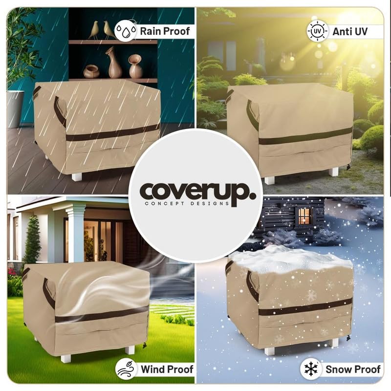 COVERUP 1000 D Heavy Duty Square Ottoman Cover | 3 Yrs Warranty | Outdoor Patio Furniture Covers | Waterproof | Covers With UV Resistance | Windproof | Buckle Straps - 23"W x 23"D x 19"H | Pack of 1