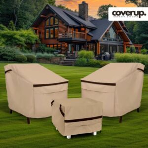 COVERUP 1000 D Heavy Duty Square Ottoman Cover | 3 Yrs Warranty | Outdoor Patio Furniture Covers | Waterproof | Covers With UV Resistance | Windproof | Buckle Straps - 23"W x 23"D x 19"H | Pack of 1