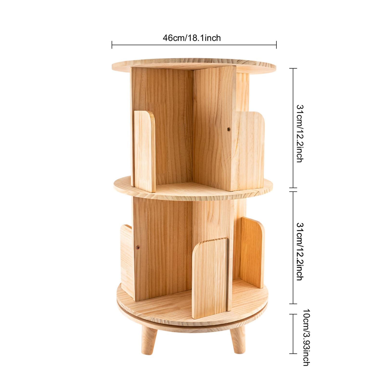 BYGOVICE Pine Wood Rotating Bookshelf Tower with 2 Tiers, Spinning Bookshelf 360 Display Floor Standing, Multi-Functional Bookshelf Organizer for Corridors, Balconies, Living Rooms, Study Rooms