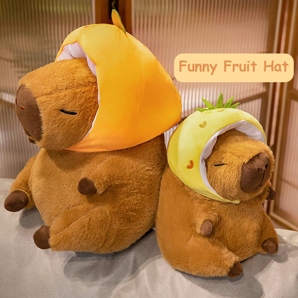 mtgamydd Cute Capybara Plush Kawaii Soft Capybara Plush Doll Pillow with Orange Hat Capybara Stuffed Aniamls Toys for Girls Kids Adults Birthdays Valentines Gift