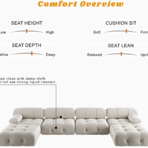 JACH 138" Modular Sectional Couch, U-Shaped Minimalist Velvet Sofas with Chaise Ottomans, Convertible Modern Deep 6-Seat Sofas Furniture for Living Room, Apartment (Beige)