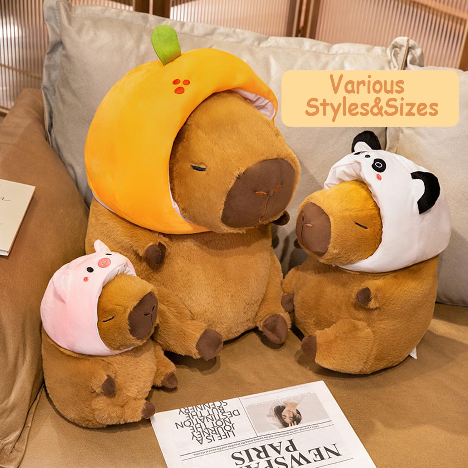 mtgamydd Cute Capybara Plush Kawaii Soft Capybara Plush Doll Pillow with Orange Hat Capybara Stuffed Aniamls Toys for Girls Kids Adults Birthdays Valentines Gift