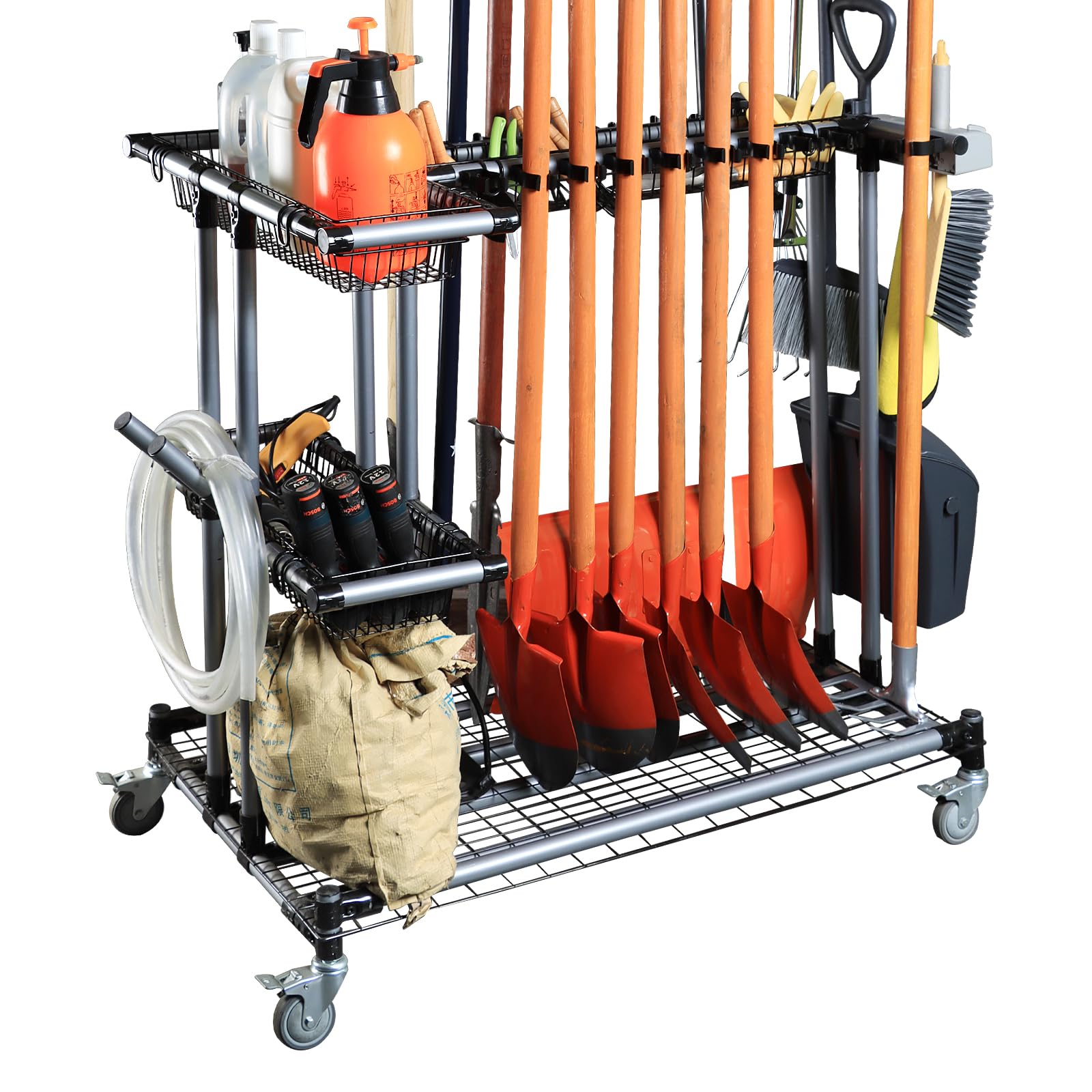 JGLDG Ultimate Yard Tool Storage Rack with Rolling Casters – Organize All Your Garden Tools Effortlessly