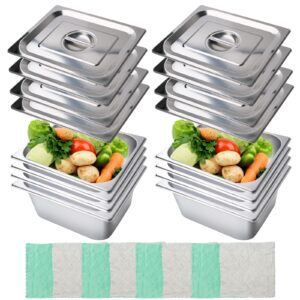 8 pack hotel pans with lids 8 cleaning cloth 1/2 size 6" deep reusable stainless steel steam table pan for catering buffet chafing dish pans metal steam tray home party restaurant supplies