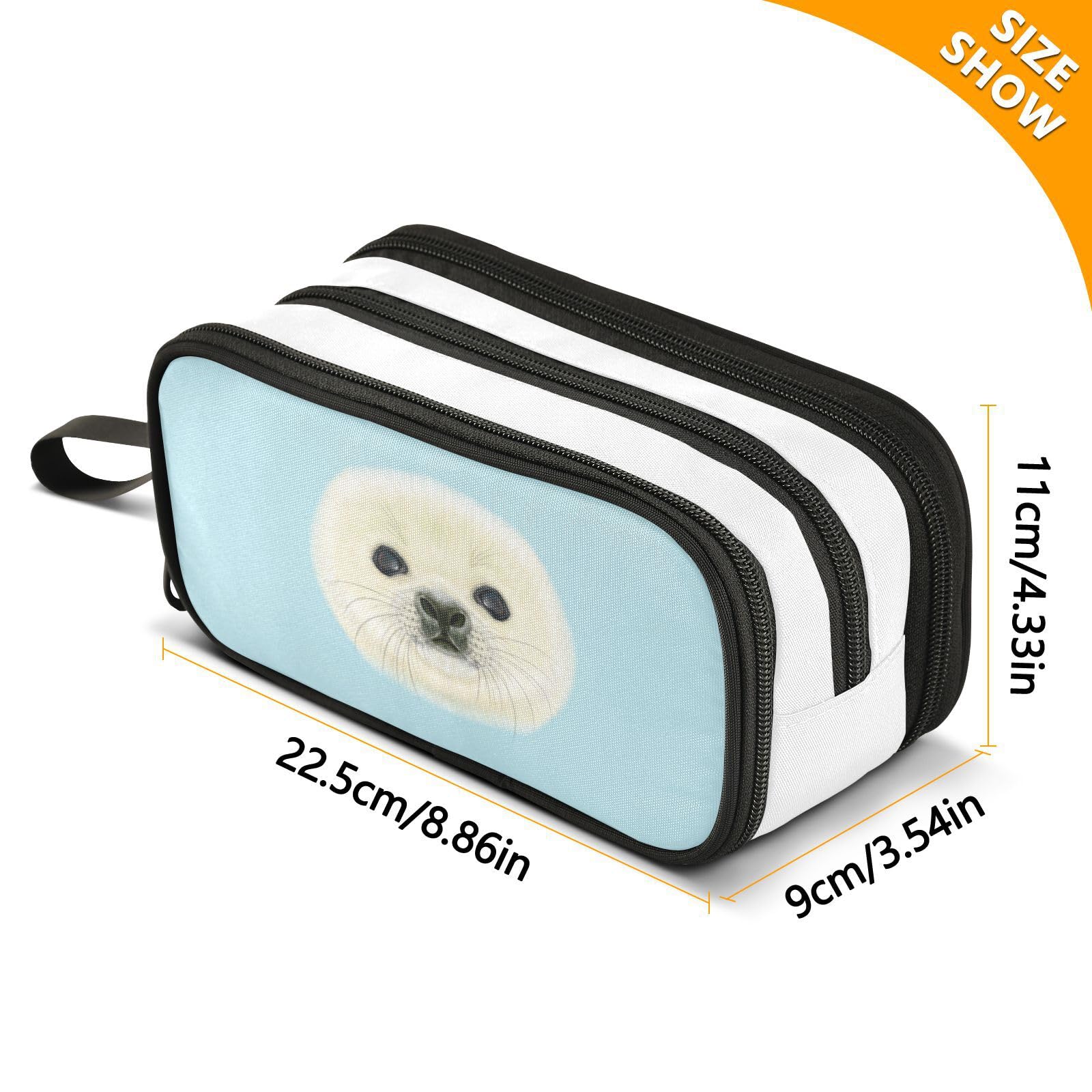 Gredecor Big Capacity Pencil Case for Girls Boys Harp Seal Baby Blue Kids Pouch Bag Pen Boxes with Zipper Stationery Bag Supplies for School Office